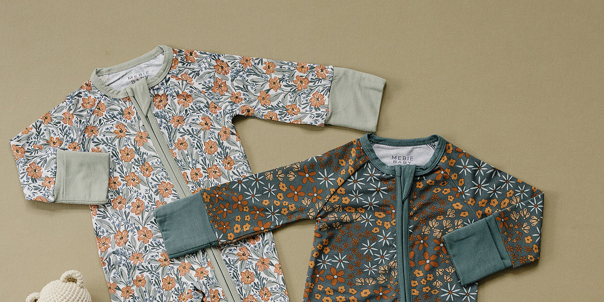 Navy Floral Bamboo Zipper for Babies | Sizes Newborn to 18M – Mebie Baby