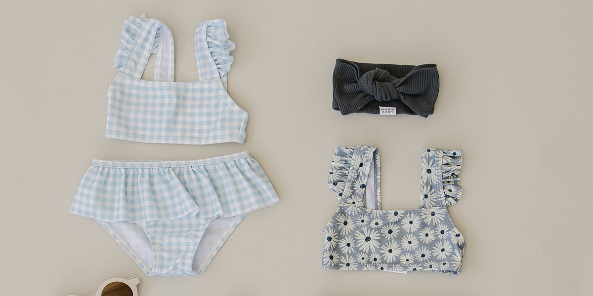 Light Blue Gingham Ruffle Bikini Set – Mebie Baby
