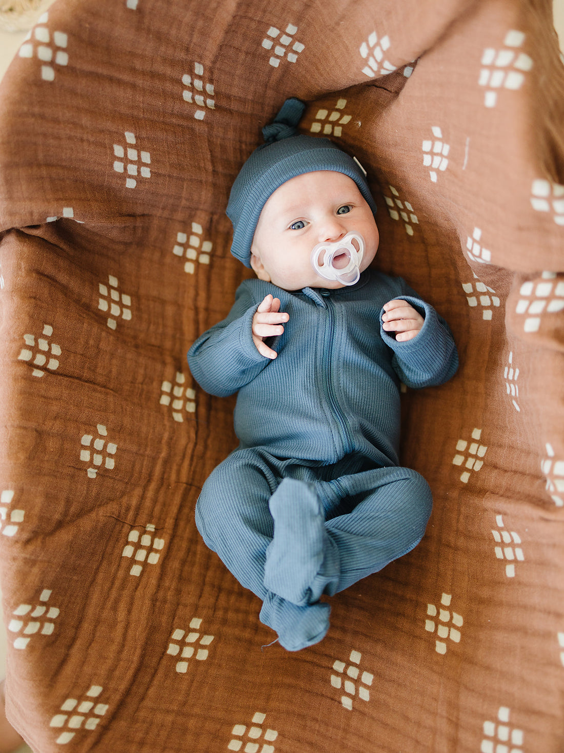 Mebie Baby Navy Organic Cotton Ribbed Zipper